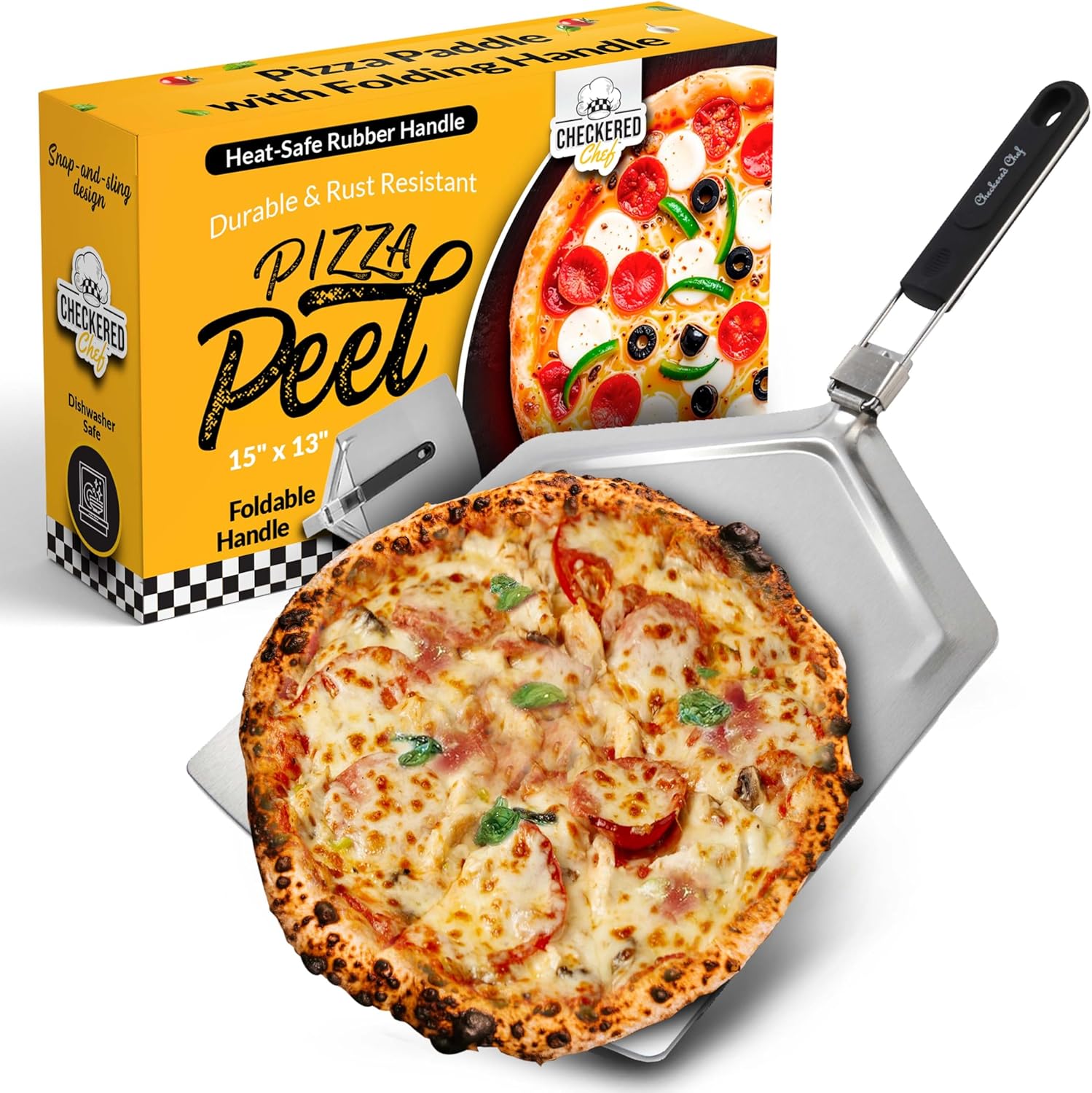 Extra Large Pizza Peel, Stainless Steel Metal Pizza Paddle with Foldin