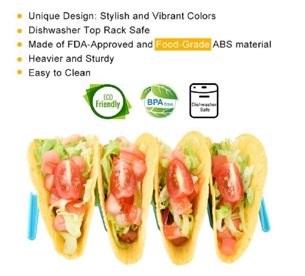 4-Pack Taco Holder Stand Set – BPA Free Taco Rack Trays for Hard & Sof ...